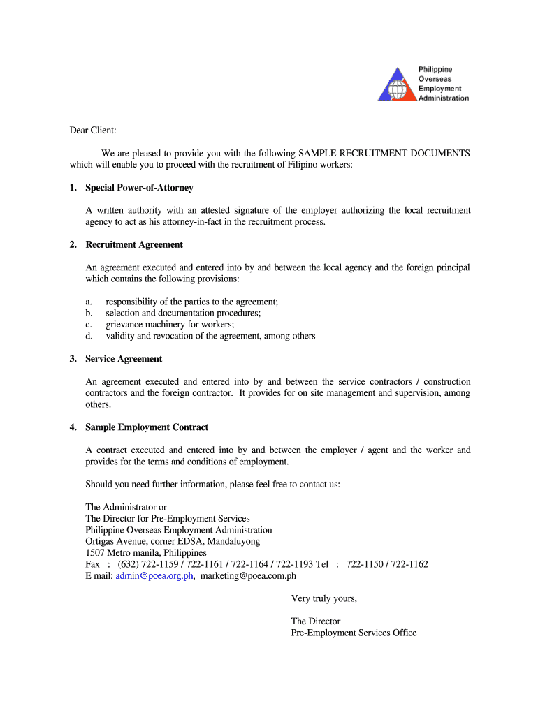 Fillable Online poea gov A responsibility of the parties to the ...