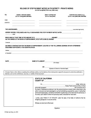 Fillable Online 07Stop Payment Notice Release - porterlawcom Fax Email ...