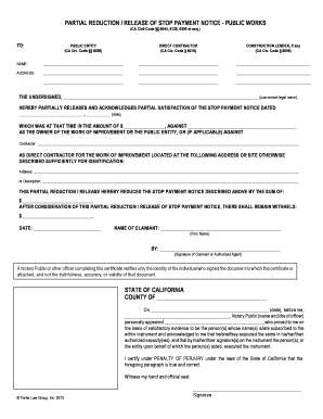 Fillable Online 04Stop Payment Notice Partial Release Fax Email Print ...