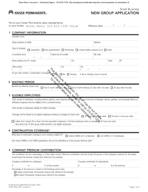 Fillable Online Kaiser Permanente Small Business New Group Application ADA Fax Email Print ...