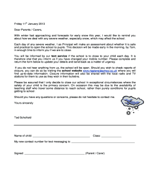 Fillable Online School closure letter to parents School closure letter ...
