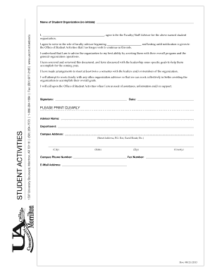 Fillable Online uaccm FacultyStaFF adviSor overview and agreement ...