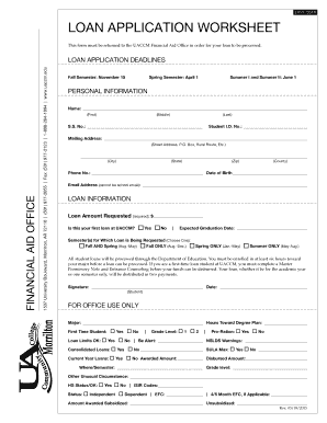 Fillable Online uaccm LOAN APPLICATION WORKSHEET - University of ...