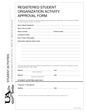 Fillable Online uaccm REGISTERED STUDENT ORGANIZATION ACTIVITY APPROVAL FORM Fax Email Print ...