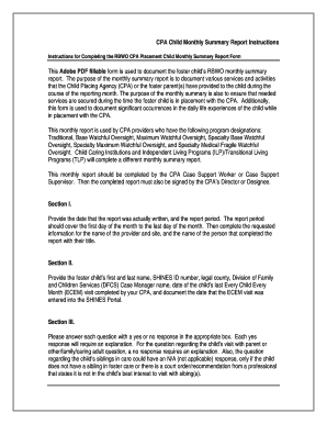 Fillable Online CPA Child Monthly Summary Report Instructions-Form Fax ...