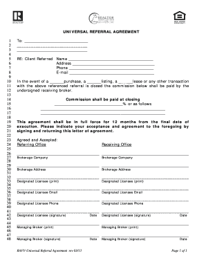 Fillable Online UNIVERSAL REFERRAL AGREEMENT Fax Email Print - pdfFiller