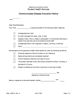 Fillable Online Communicable Disease Exclusion Notice Fax Email Print ...