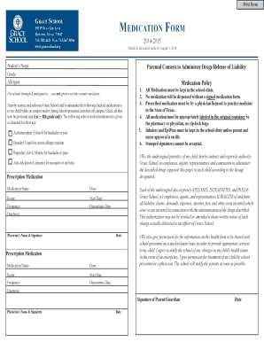 Fillable Online graceschool Medication bForMb - Grace School Fax Email ...