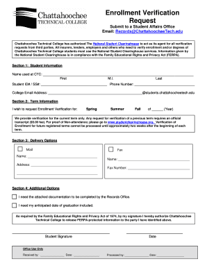 Fillable Online chattahoocheetech Enrollment Verification Request - A Unit of the Technical Fax ...