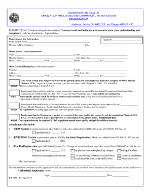 Fillable Online APPLICATION FOR LIMITED USE COMMERCIAL WATER SYSTEM Fax ...