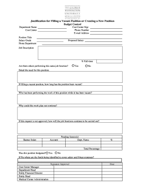 Fillable Online gwumc Justification for Filling a Vacant Position or ...