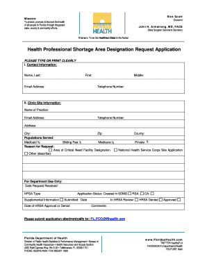 Fillable Online Health Professional Shortage Area Designation Request ...