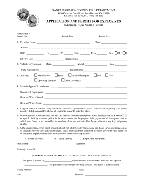 Fillable Online APPLICATION AND PERMIT FOR EXPLOSIVES Minimum 7 Day ...