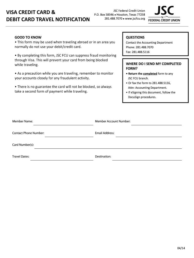 Fillable Online jscfcu VISA CREDIT CARD JSC Federal Credit Union DEBIT ...