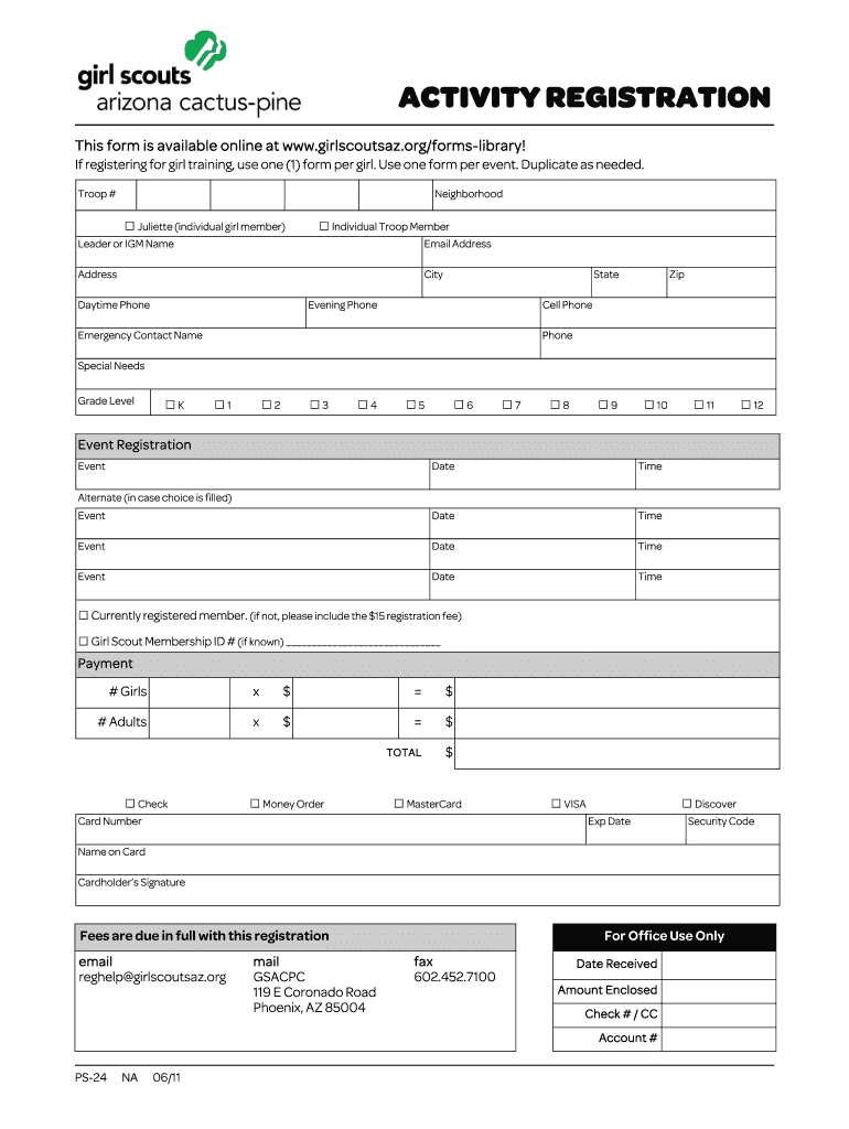 Fillable Online girlscoutsaz PS-24 General Activity Registration Form ...