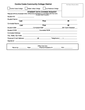 Fillable Online contracosta Contra Costa College Diablo Valley College Los Medanos College Fax ...