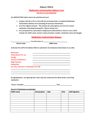 Fillable Online ymca-cba Medication Authorization Release Form - ymca ...
