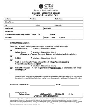 Fillable Online ACCOUNTING DIPLOMA Program Declaration Form - Durham ...