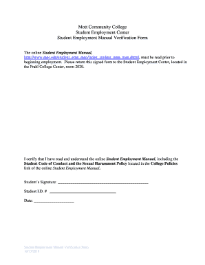 Fillable Online mcc Student Employment Manual Verification Form Fax ...