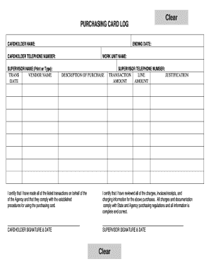 Fillable Online PURCHASING CARD LOG - Georgia Perimeter College Fax ...