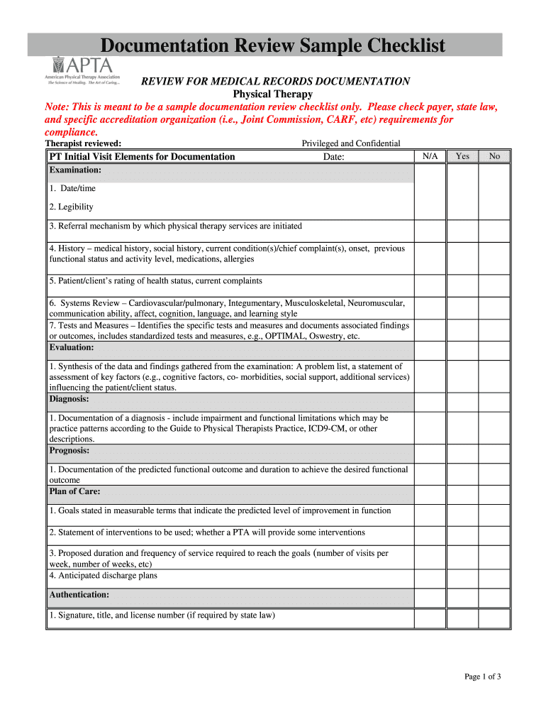 Fillable Online Documentation Review Sample Checklist Fax Email Print - pdfFiller
