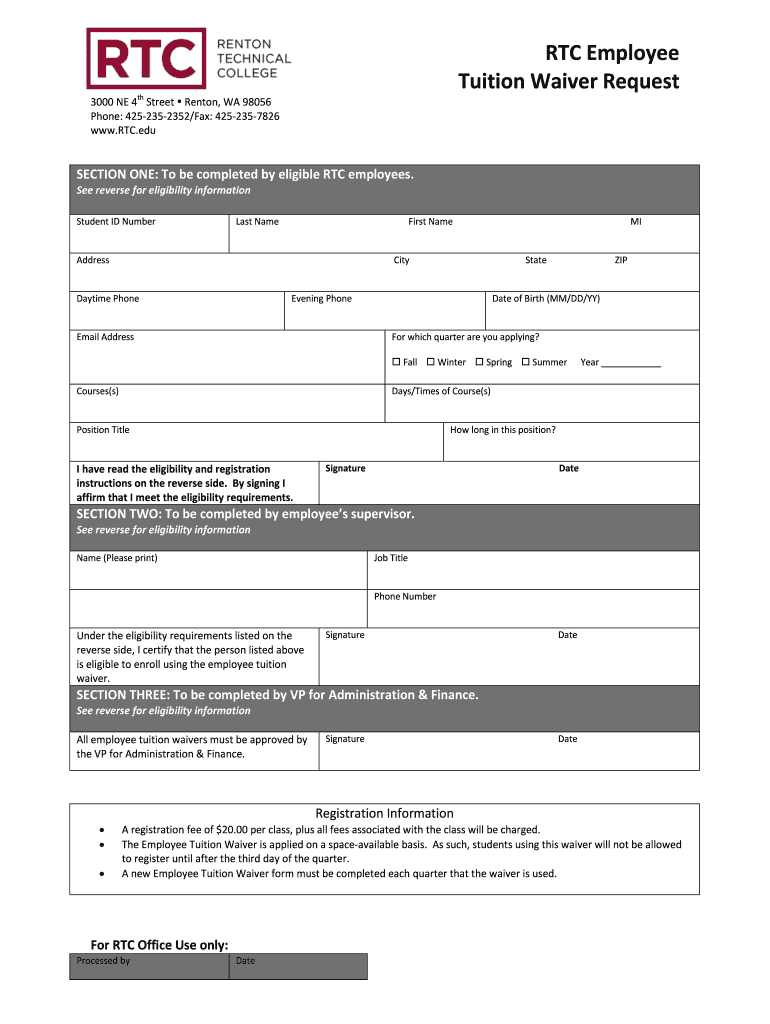 Fillable Online rtc RTC Employee Tuition Waiver Request Fax Email Print ...