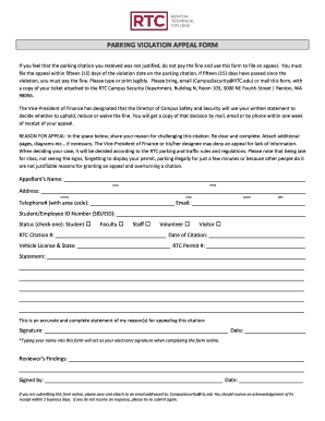 Fillable Online rtc PARKING VIOLATION APPEAL FORM - rtcedu Fax Email ...