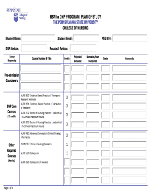 Fillable Online bbh hhdev psu BSN to DNP PROGRAM PLAN OF STUDY THE ...