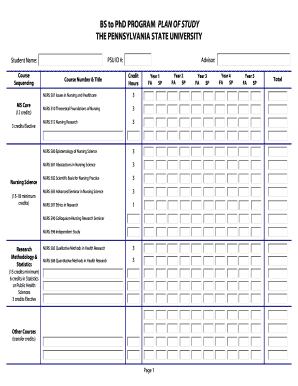 Fillable Online bbh hhdev psu BS to PhD PROGRAM PLAN OF STUDY THE ...