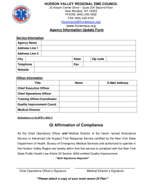 Fillable Online hvremsco HUDSON VALLEY REGIONAL EMS COUNCIL Airport Center Drive Fax Email Print ...