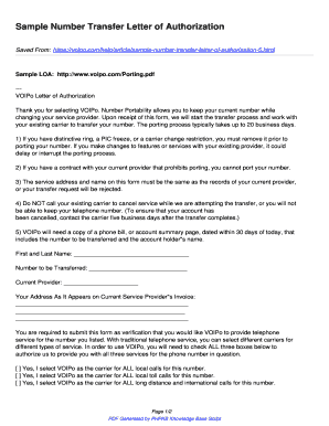 Fillable Online Sample Number Transfer Letter of Authorization Fax ...