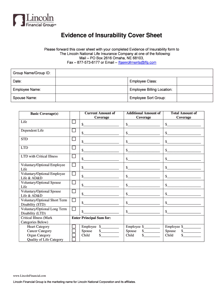Fillable Online Evidence of Insurability Cover Sheet Fax Email Print ...