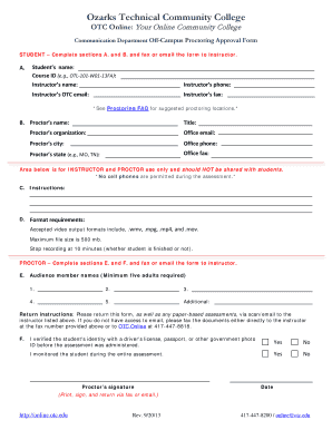 Fillable Online otc Communication Department OffCampus Proctoring Approval Form Fax Email Print ...