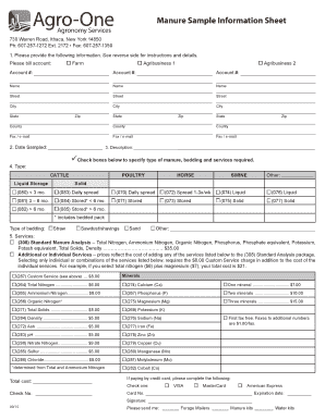 Fillable Online Manure Sample Information Sheet - Dairy One Fax Email ...
