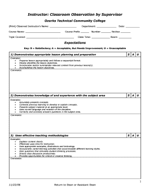 Fillable Online otc Instructor Classroom Observation by Supervisor ...