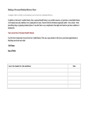 Fillable Online Making a Personal Medical History Chart - Caregivers ...