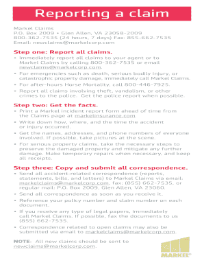 Fillable Online Markel claims card Fax Email Print - pdfFiller