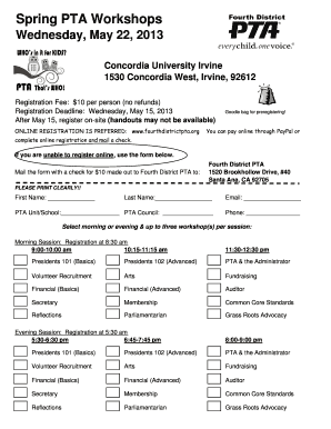 Fillable Online fourthdistrictpta Spring PTA Workshops - Fourth ...