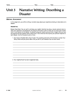 Fillable Online hwdsb on Unit 3 Narrative Writing Describing a Disaster ...