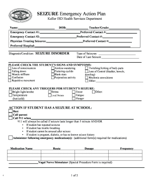 Fillable Online SEIZURE Emergency Action Plan - campuskellerisdnet Fax ...