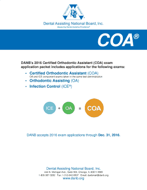 Fillable Online danb 2016 COA Application Packet - DANB Fax Email Print ...
