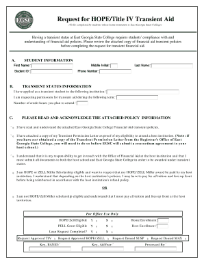 Fillable Online ega Request for HOPETitle IV Transient Aid Fax Email ...