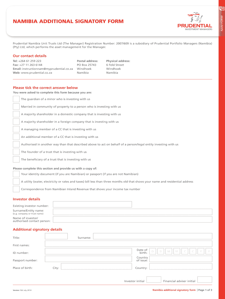 Fillable Online NAMIBIA ADDITIONAL SIGNATORY FORM NAM FORM Fax Email ...