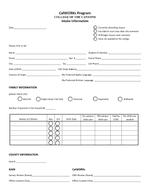 Fillable Online canyons CalWORKs Program - canyonsedu Fax Email Print ...