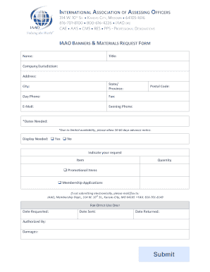 Fillable Online iaao IAAO BANNERS MATERIALS REQUEST ORM Fax Email Print ...