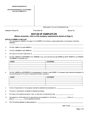 Fillable Online NOTICE OF COMPLETION - LeadMarketercom Fax Email Print ...