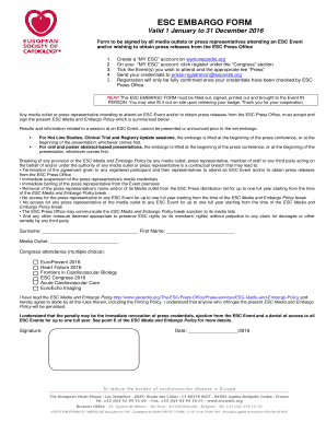 Fillable Online escardio ESC EMBARGO FORM - escardioorg Fax Email Print ...