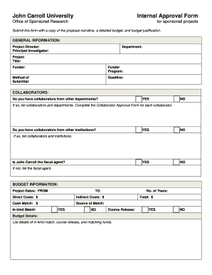 Fillable Online webmedia jcu John Carroll University Internal Approval Form Fax Email Print ...