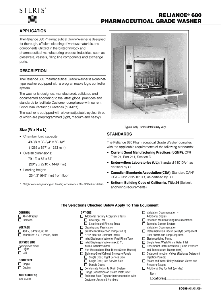 Fillable Online RELIANCE 680 PHARMACEUTICAL GRADE WASHER Fax Email ...