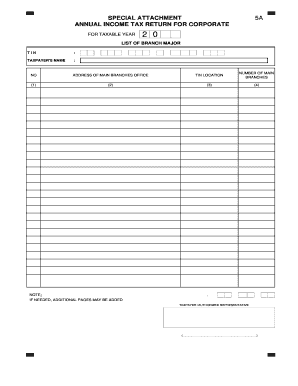 Fillable Online SPECIAL ATTACHMENT 5A ANNUAL INCOME TAX RETURN FOR Fax ...